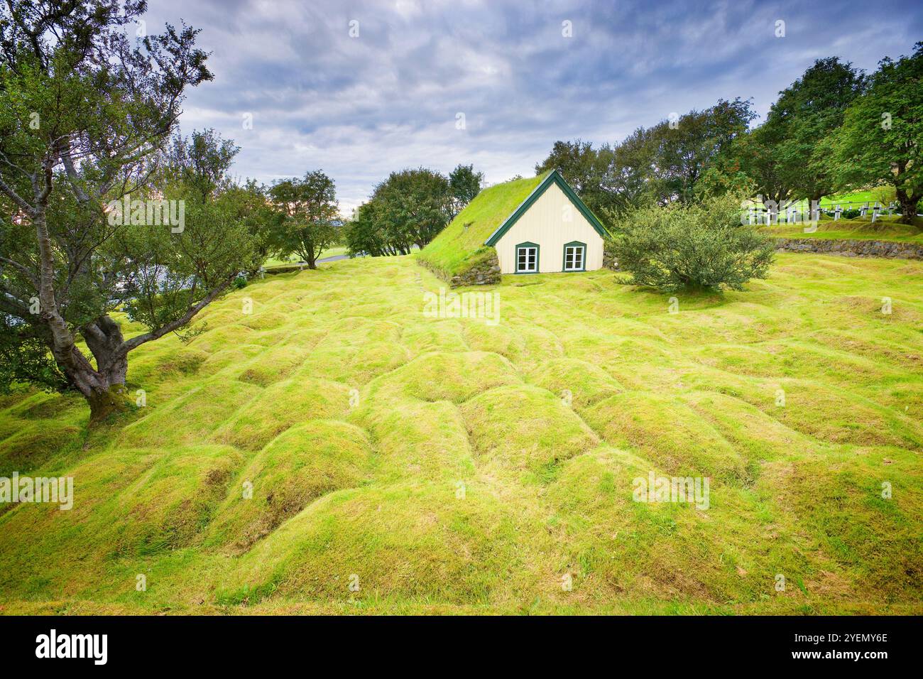 Wood and turf church and graveyard at Hof, Iceland Stock Photo - Alamy