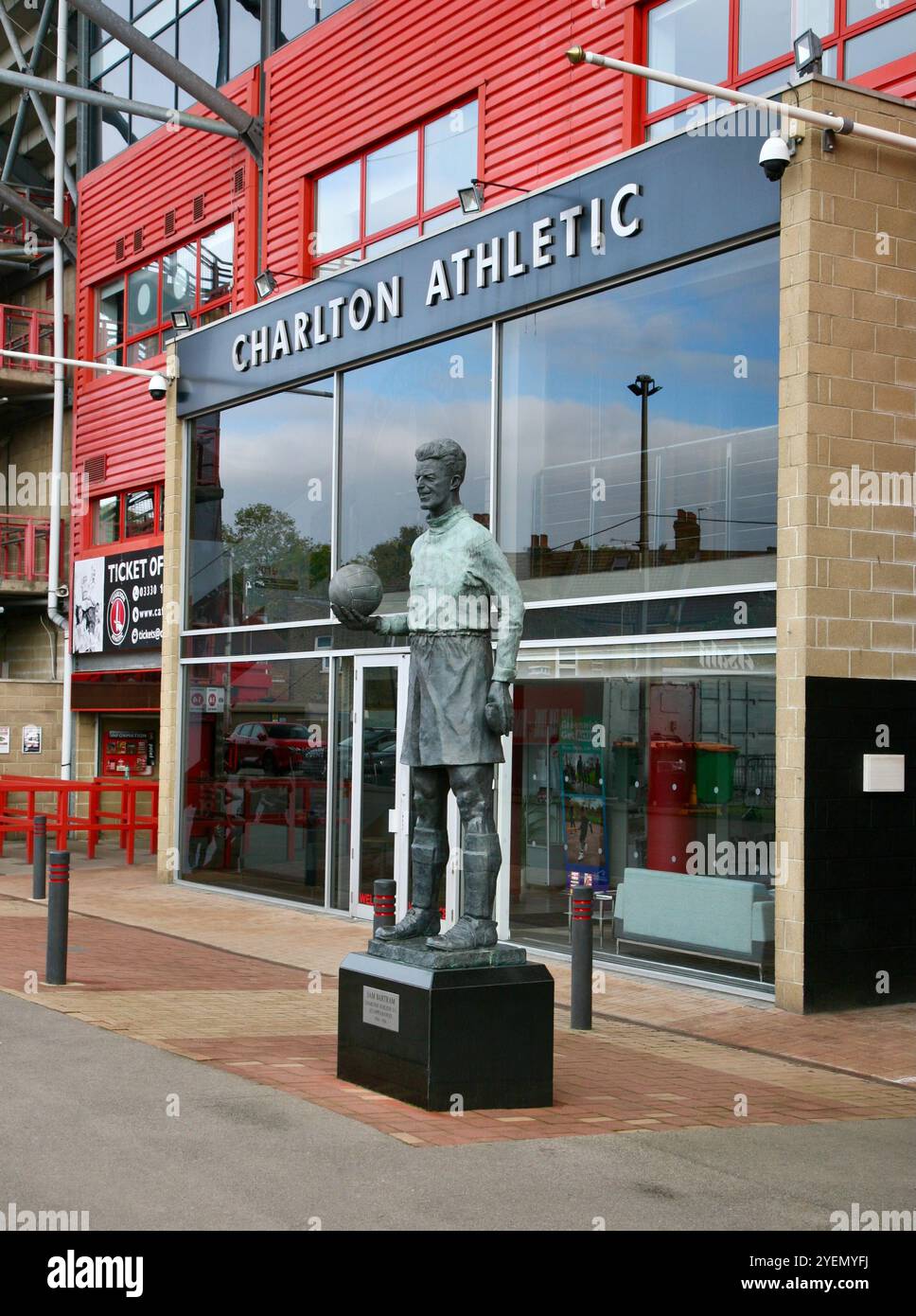 A bronze statue of Sam Bartram, at the entrance to the Charlton ...