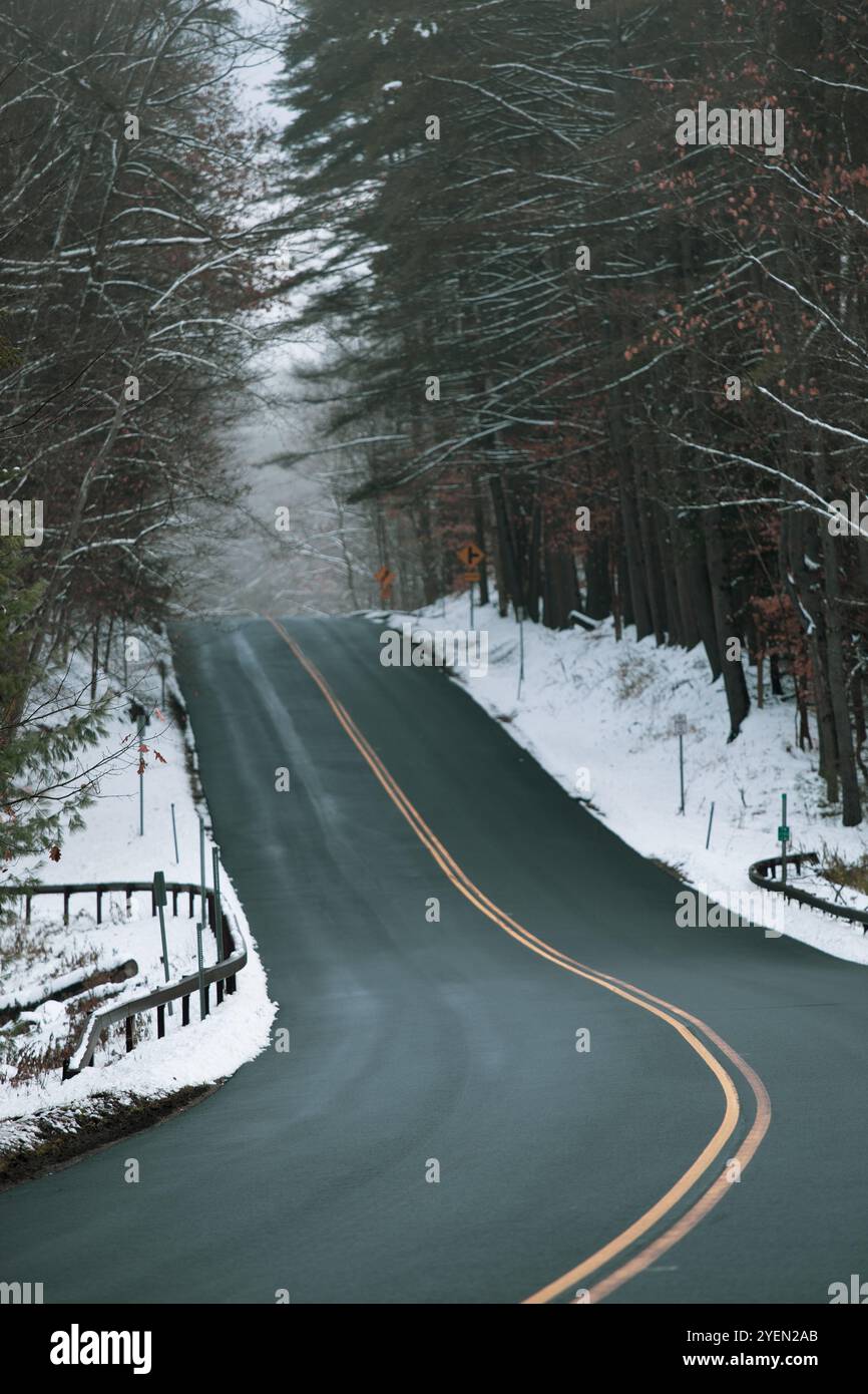 Snowy Driving Road in the Winter Adirondacks New York Stock Photo - Alamy