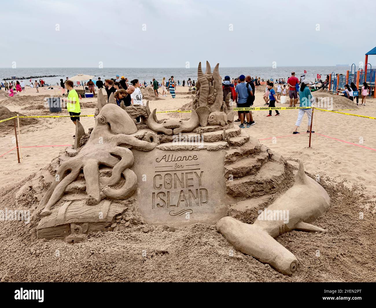sand castle competition on the beach in Coney Island Brooklyn NYC Stock ...