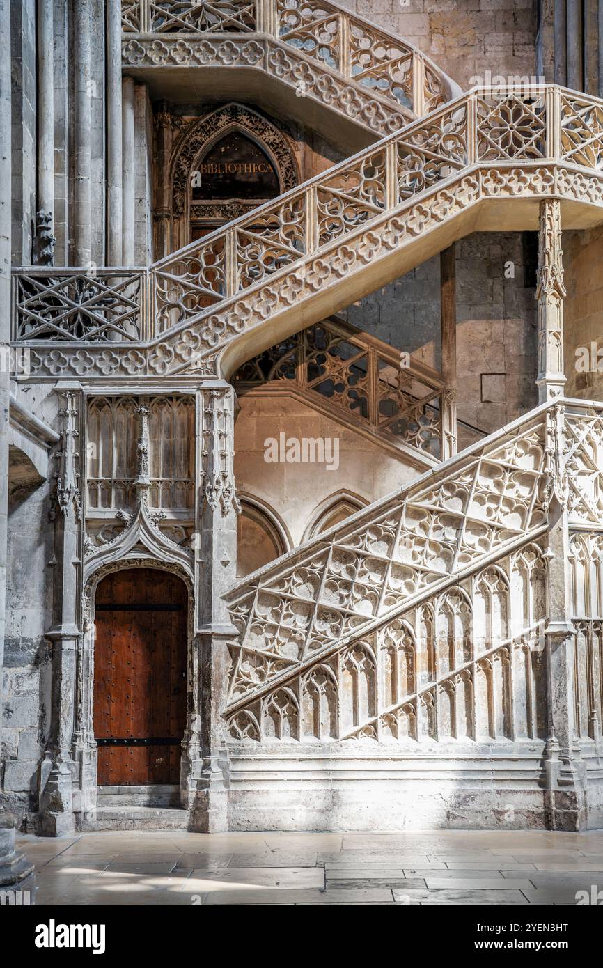 The 15th-century stairway to the medieval library, inside Rouen ...