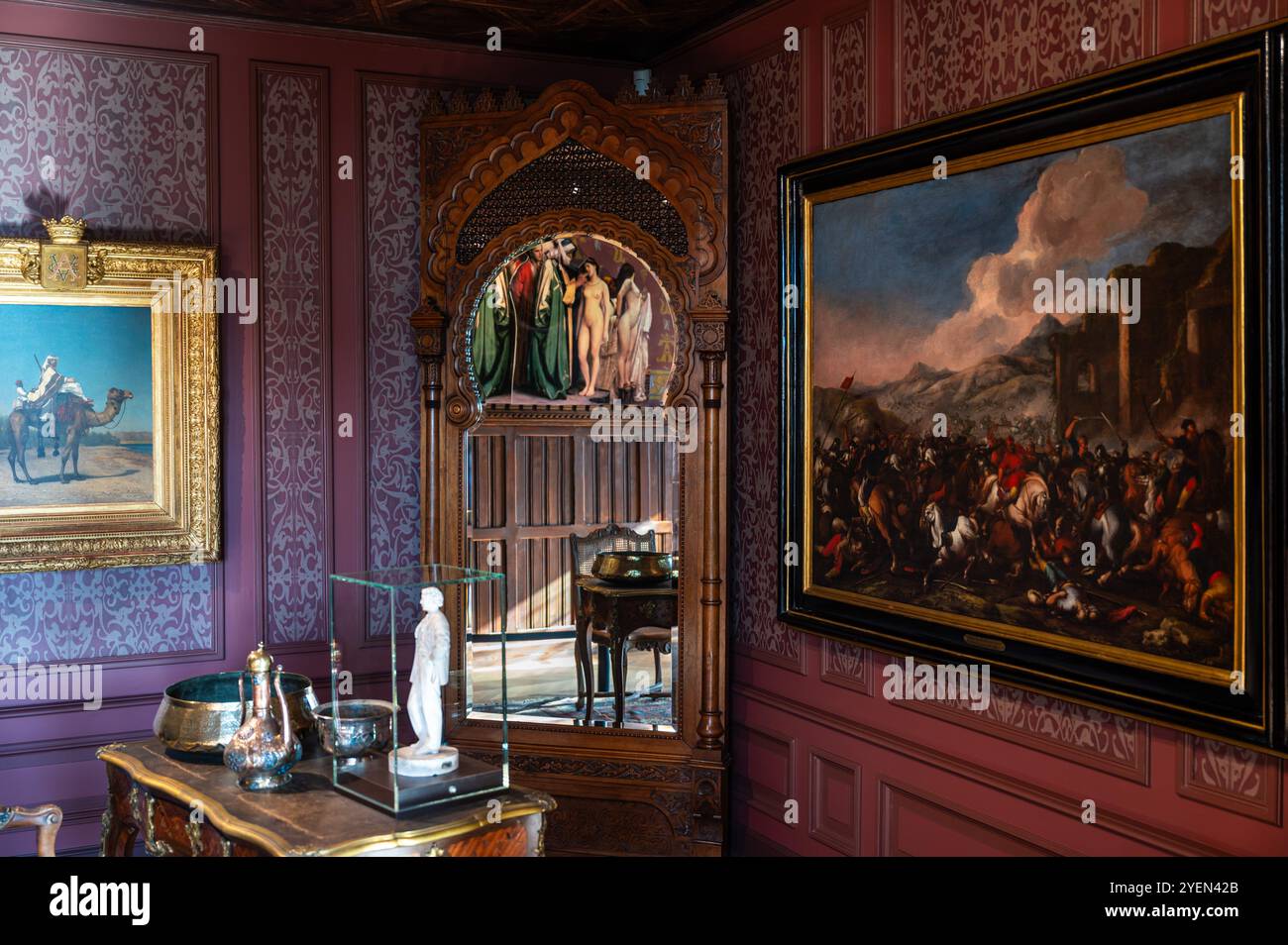 Interior of the Gaasbeek castle with old paintings and furniture in ...