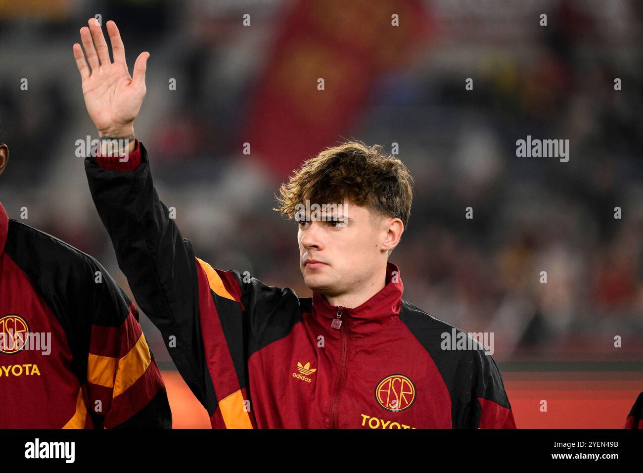 Rome, Italy. 31st Oct, 2024. Nicola Zalewski of AS Roma waves during ...