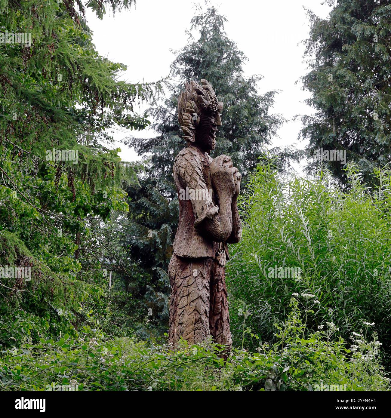 Carved wooden giant woodland giant figure at Forest Farm Nature Reserve ...