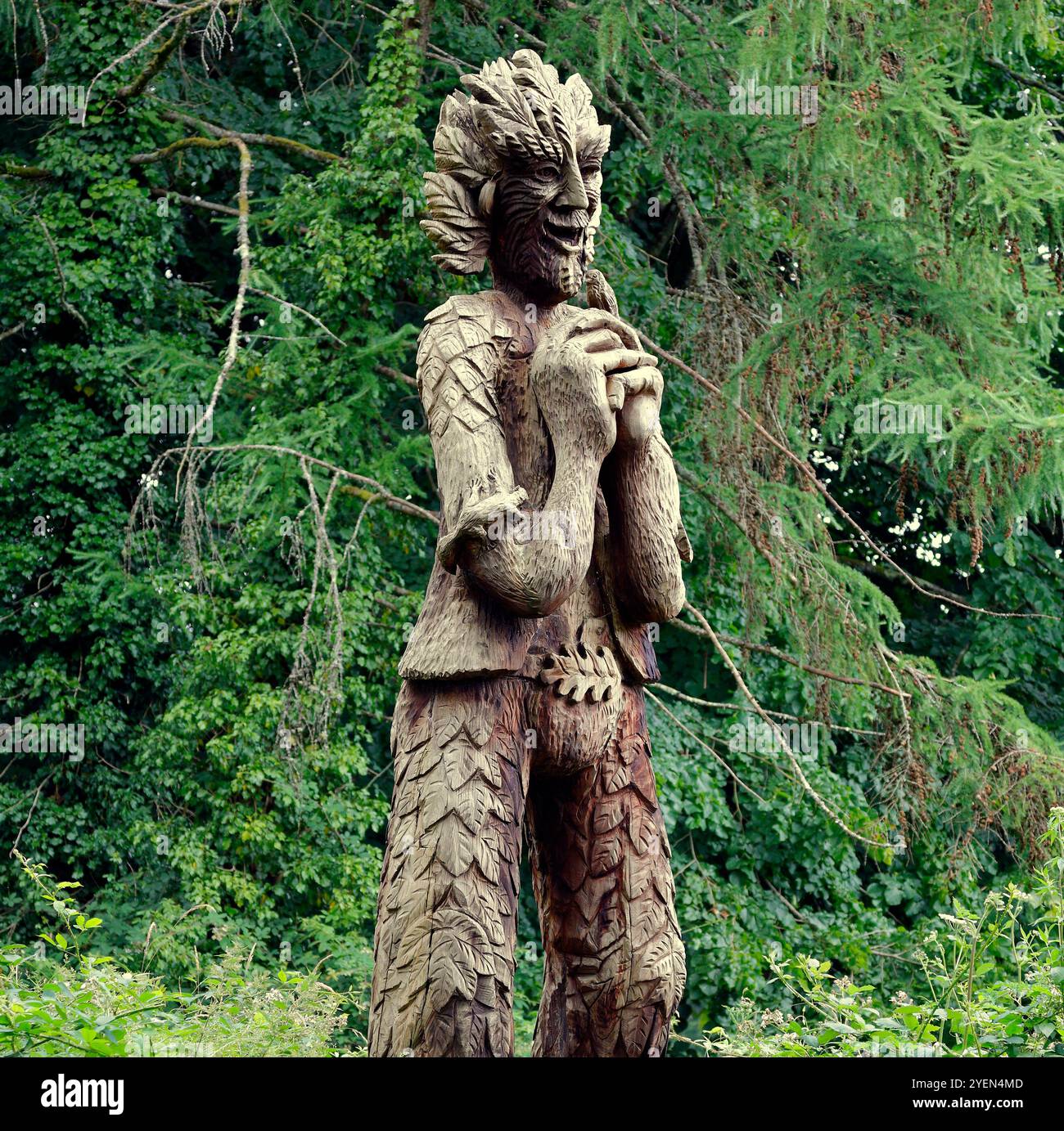 Carved wooden giant woodland giant figure at Forest Farm Nature Reserve ...