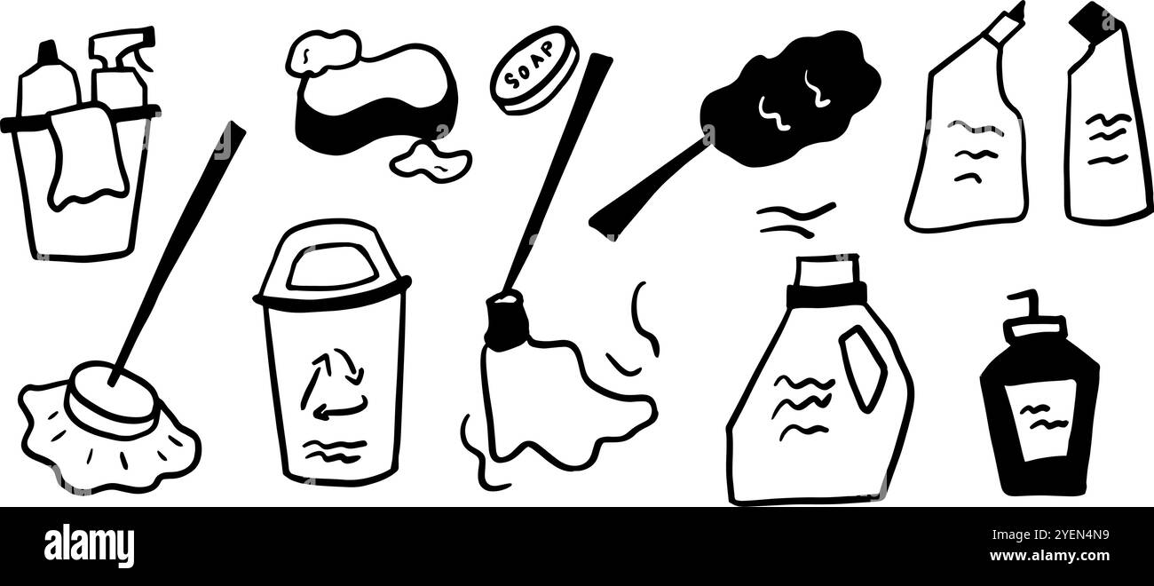 Cleaning Tool Set Illustration | Minimalist Doodle Vector for Home and ...