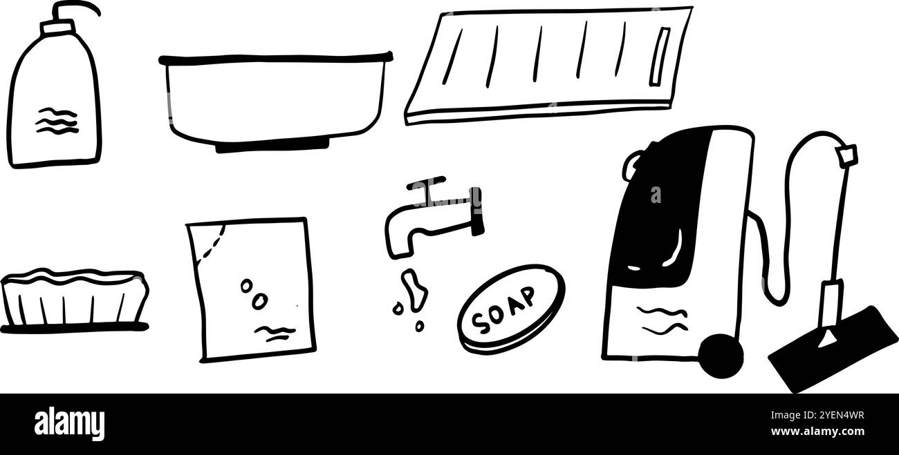 Cleaning Tool Set Illustration | Minimalist Doodle Vector for Home and ...