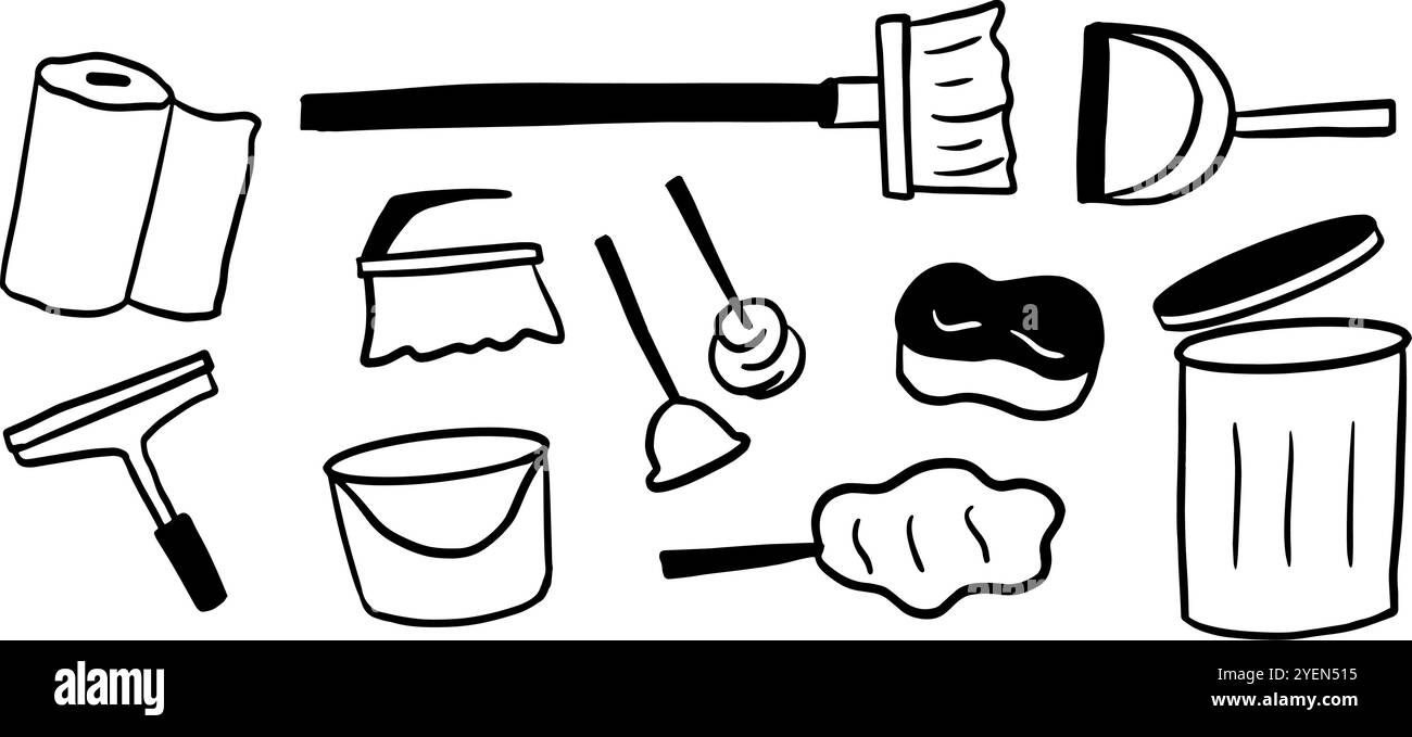 Cleaning Tool Set Illustration | Minimalist Doodle Vector for Home and ...