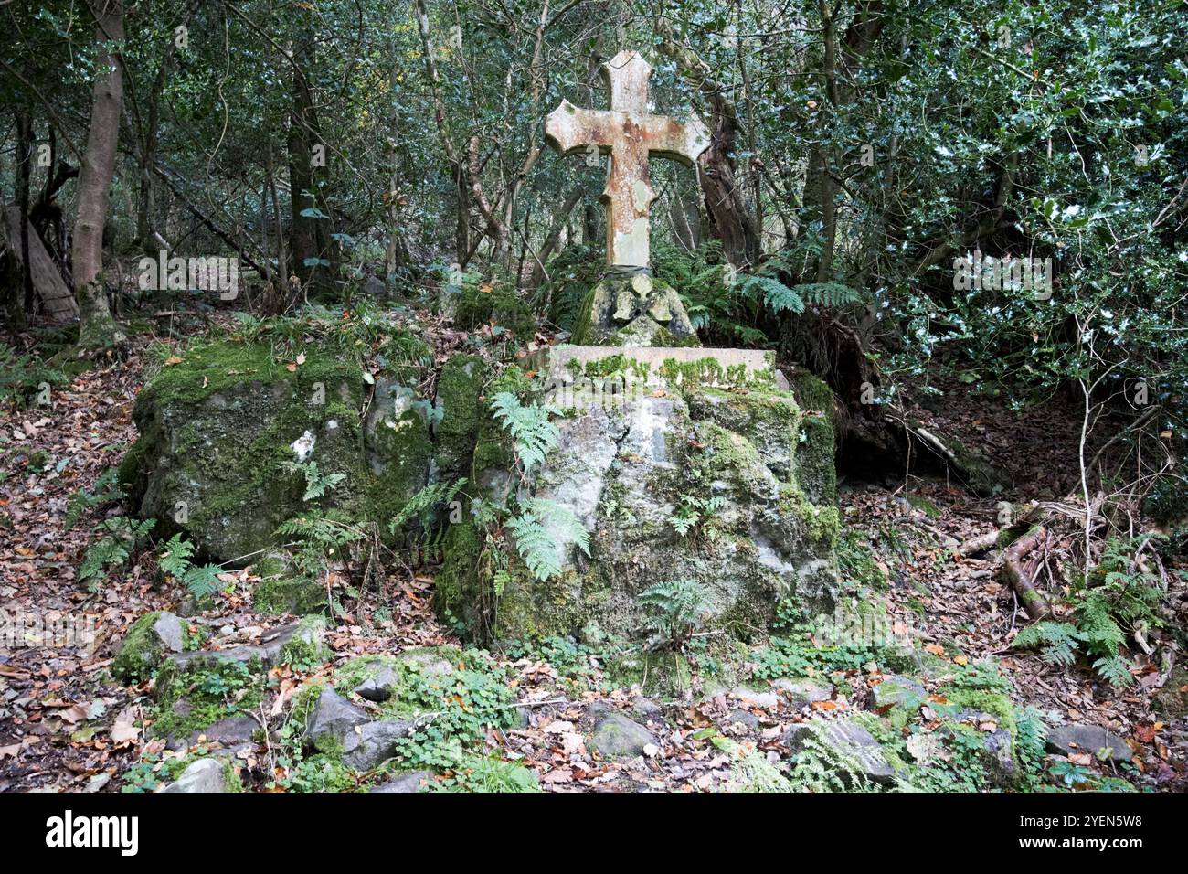 altar rock of old mass rock used in penal times topped with white cross ...