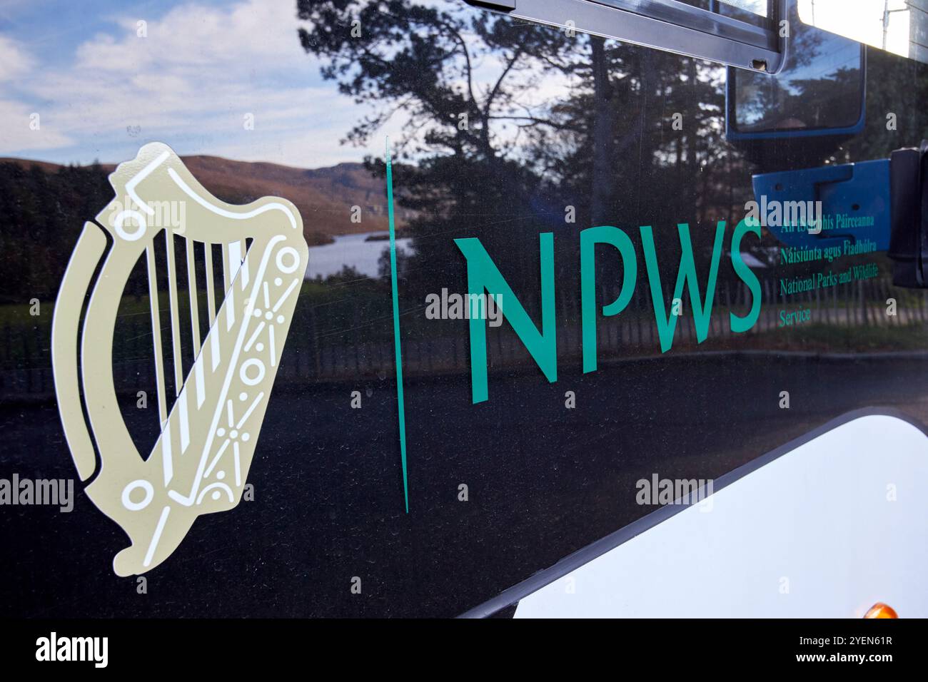 npws national parks and wildlife service logo on a bus, county donegal ...