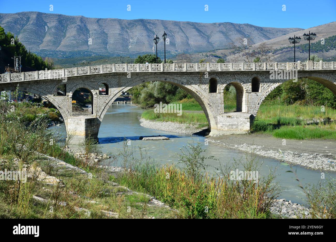 The historic Gorica Bridge in Berat, Albania, was built during the ...