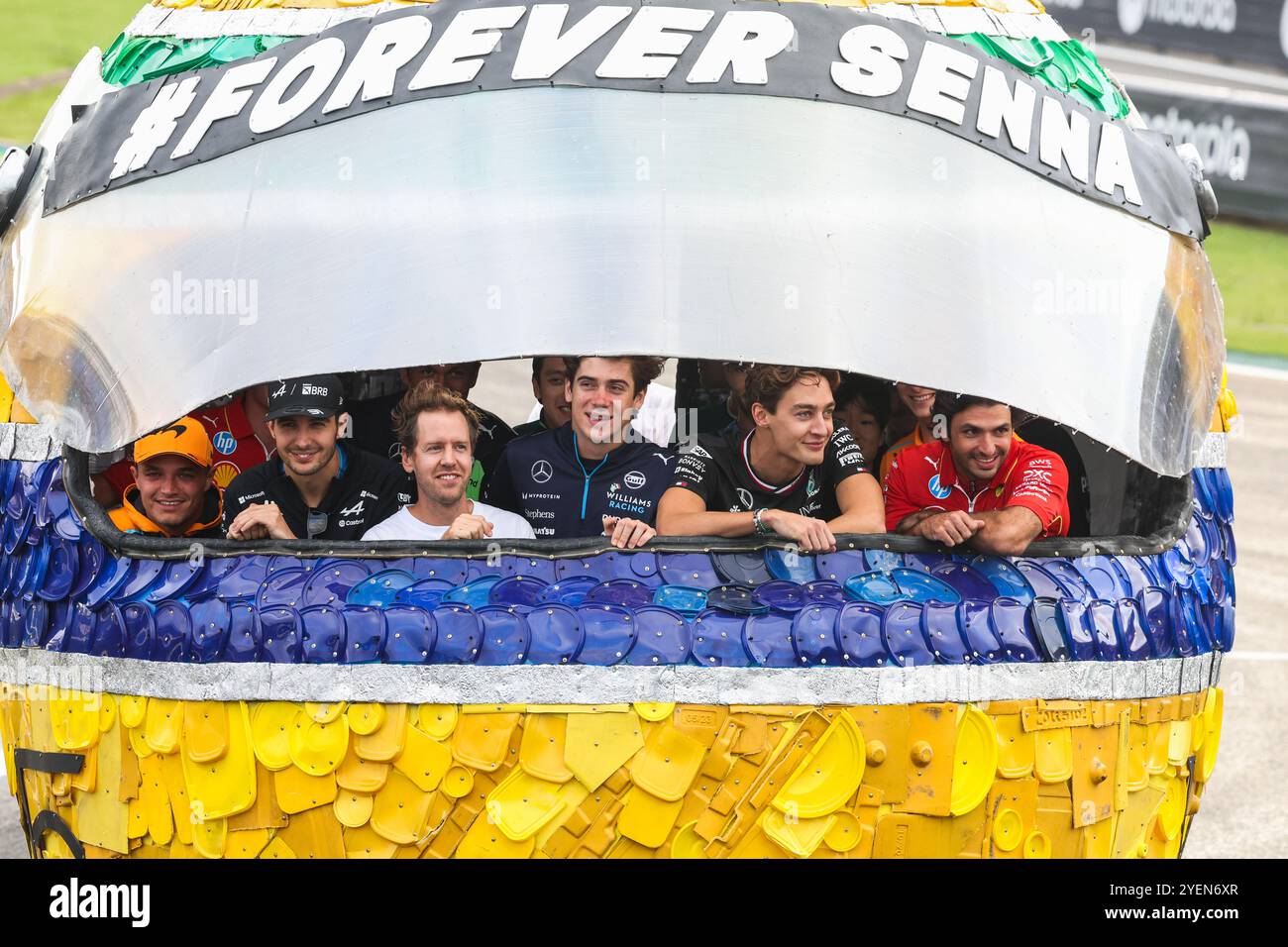 inauguration of a giant replica of Ayrton Senna helmet with Sebastian ...