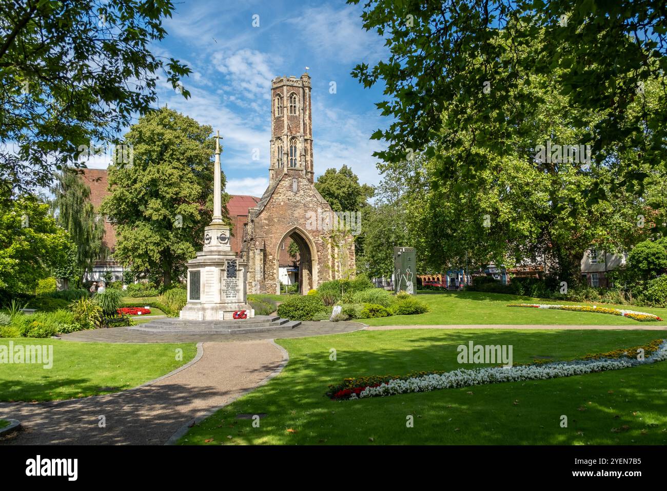Kings Lynn, Norfolk, UK – July 20 2024. The historic Grey Friar's Tower ...