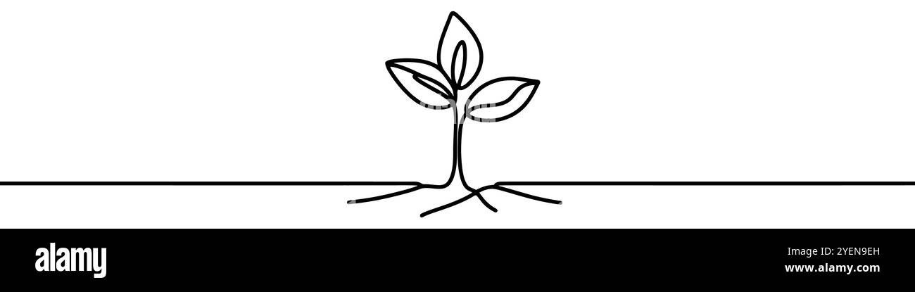 Minimalist continuous line drawing representing a growing plant with ...