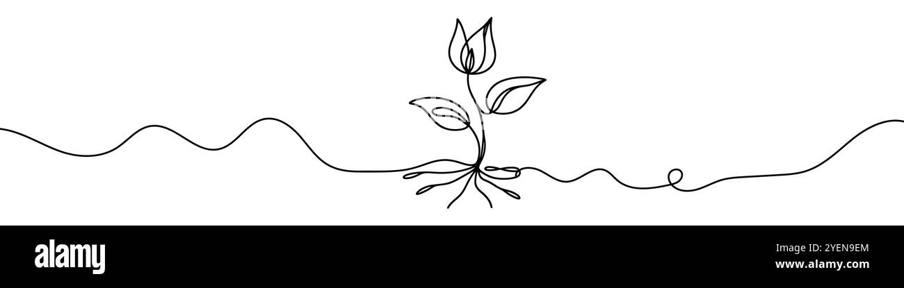 Minimalist continuous line drawing representing a growing plant with ...