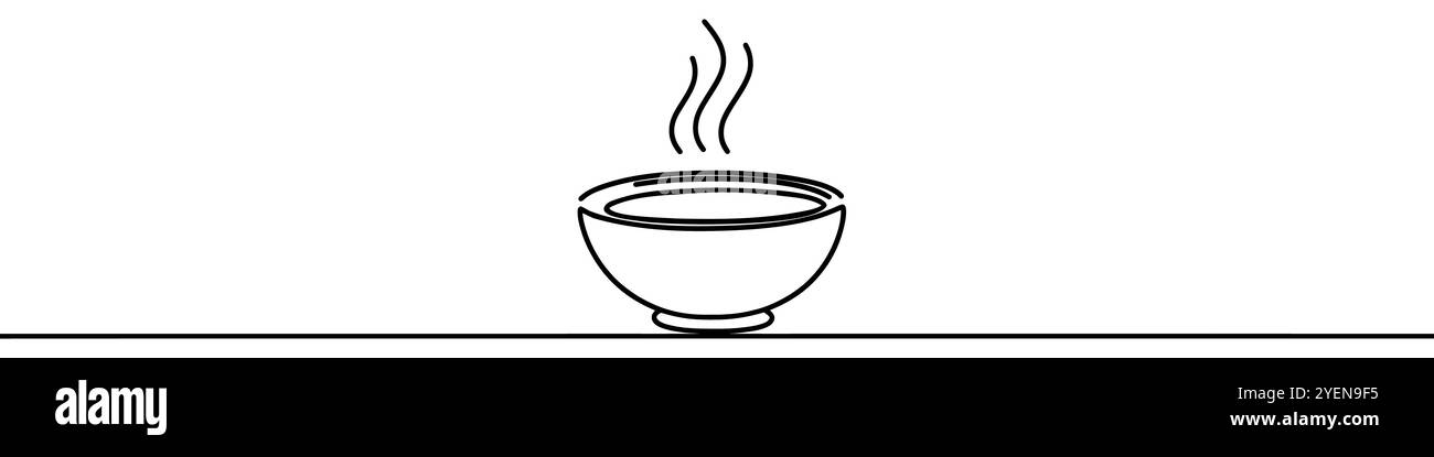 Minimalist continuous line drawing of a steaming bowl of soup, perfect ...