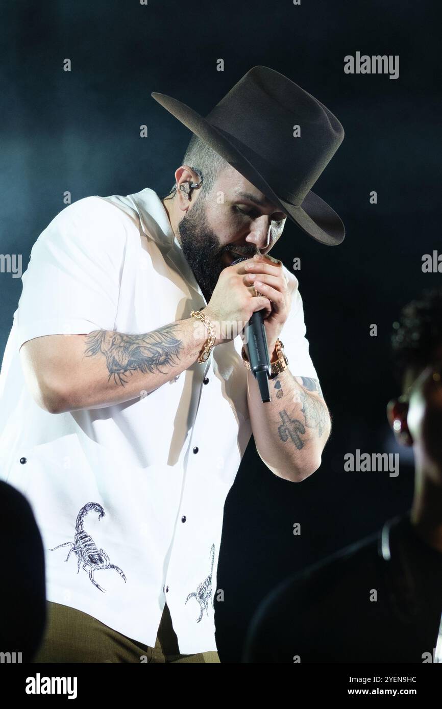Mexican singer Carin Leon during the performance at the WiZink Center ...