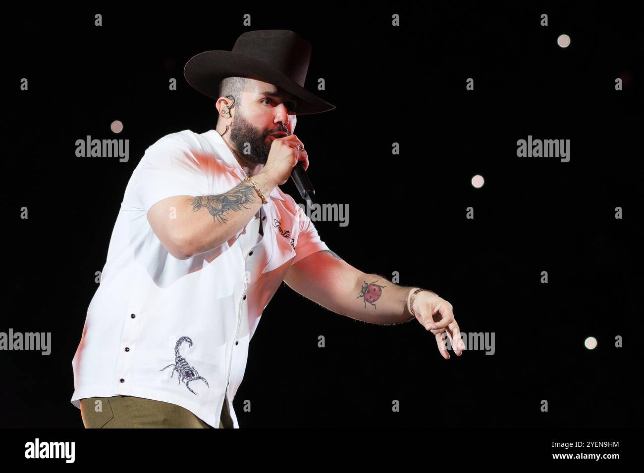 Mexican singer Carin Leon during the performance at the WiZink Center ...