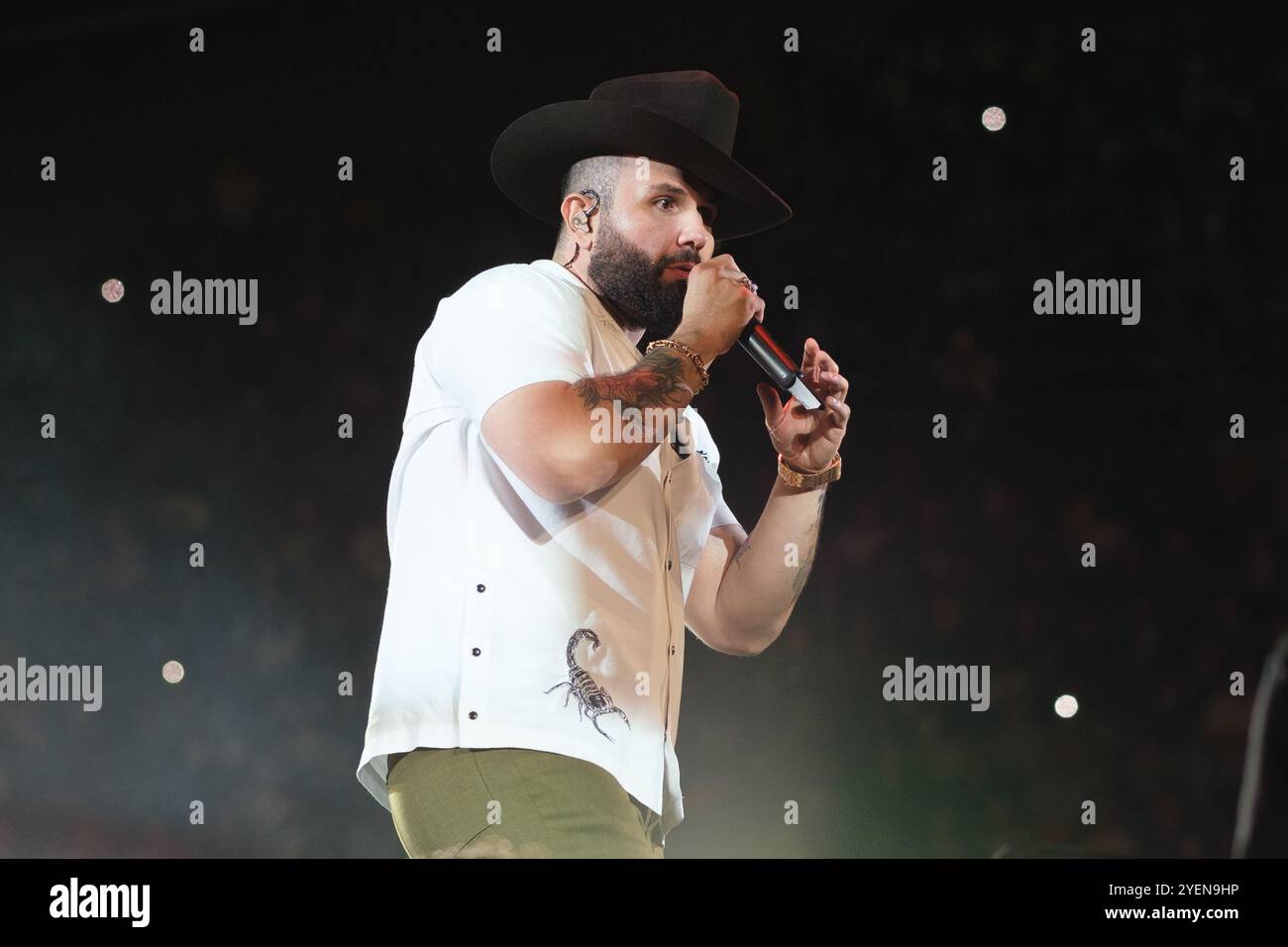 Mexican singer Carin Leon during the performance at the WiZink Center ...