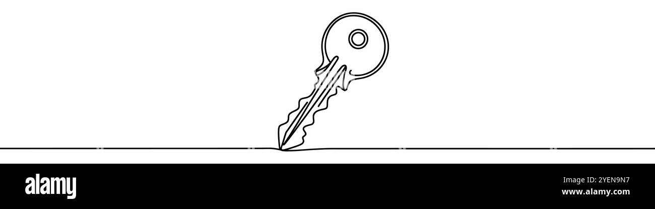 Continuous line drawing of a key is suggesting concepts of security and ...