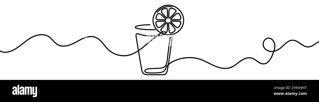 Minimalist continuous line drawing representing a refreshing drink with ...