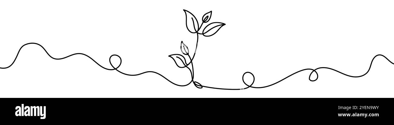 Minimalist continuous line drawing representing a growing plant with ...