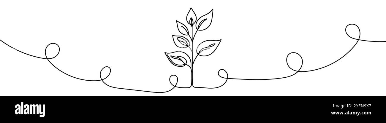 Minimalist continuous line drawing representing a growing plant with ...