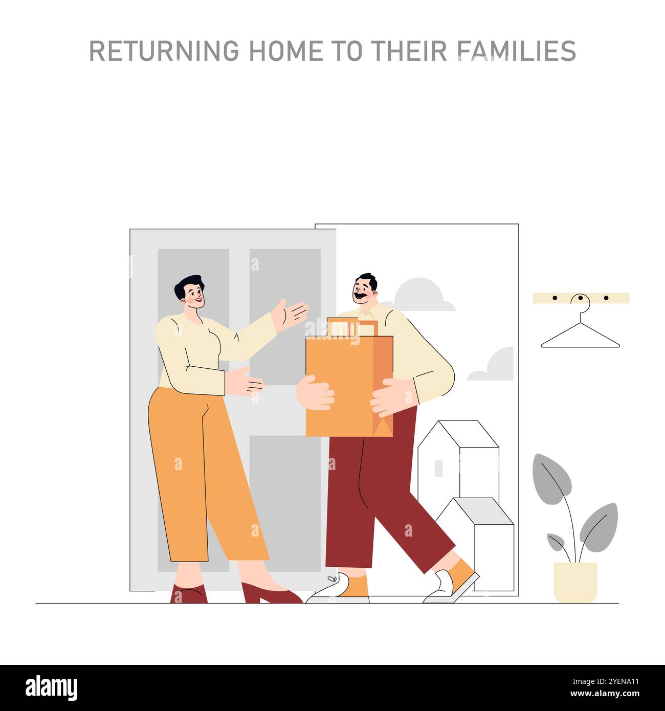 Family reunion illustration. Warm welcome as an individual returns home ...