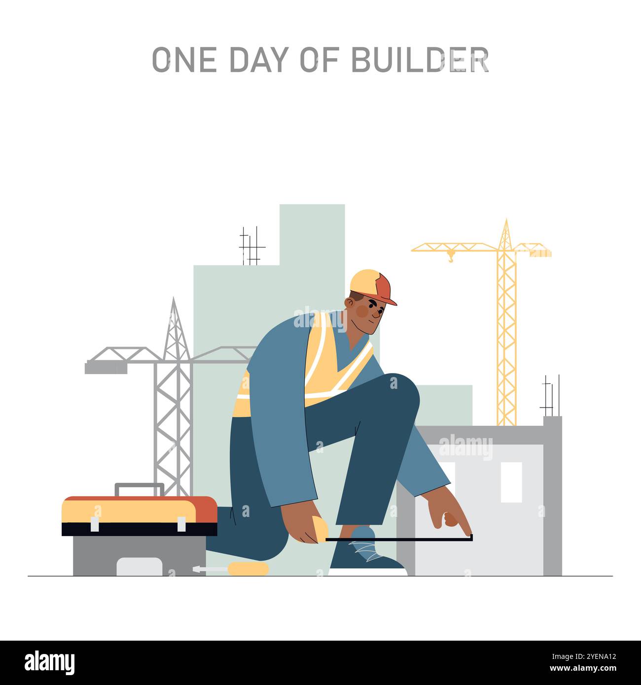 Builder's daily routine captured in a calm moment against an urban ...