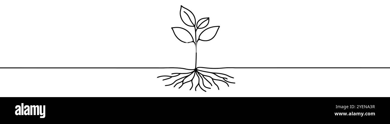 Minimalist continuous line drawing representing a growing plant with ...