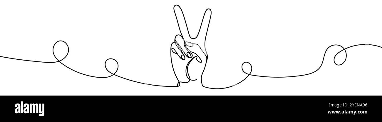 Continuous line drawing of hand showing peace sign, minimalist design ...