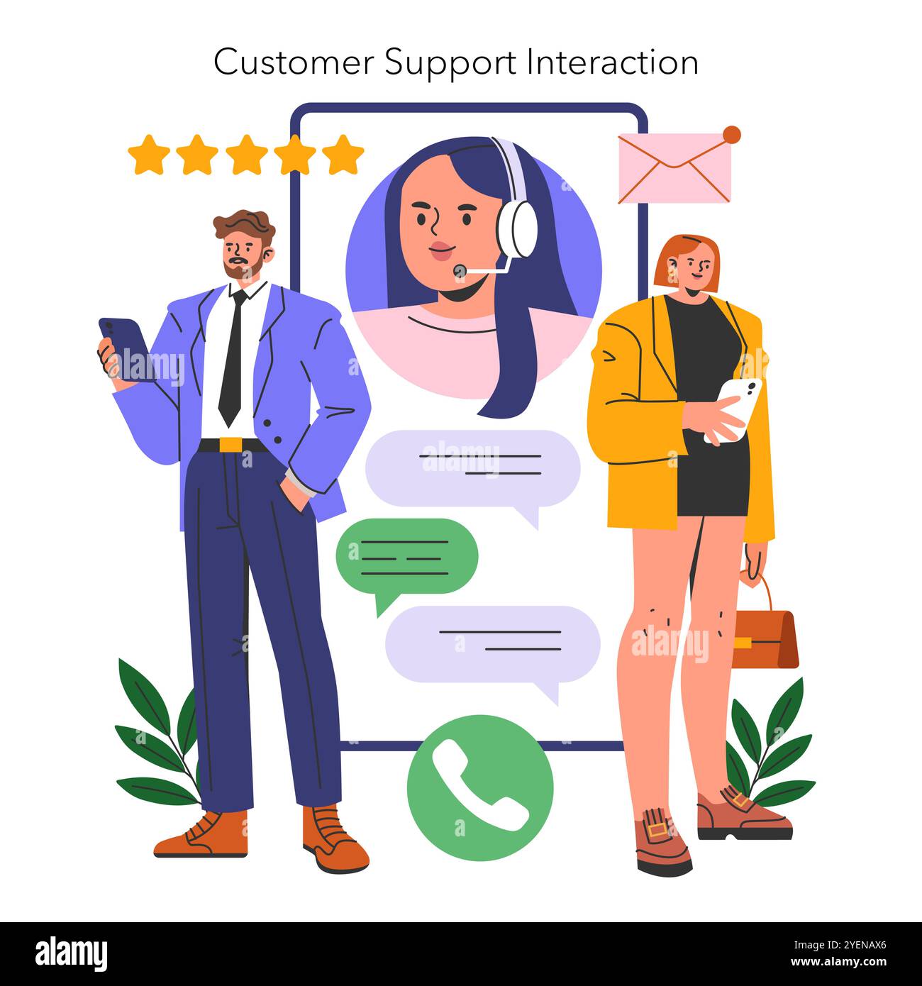 Customer Support Interaction concept. Illustration of a friendly call ...