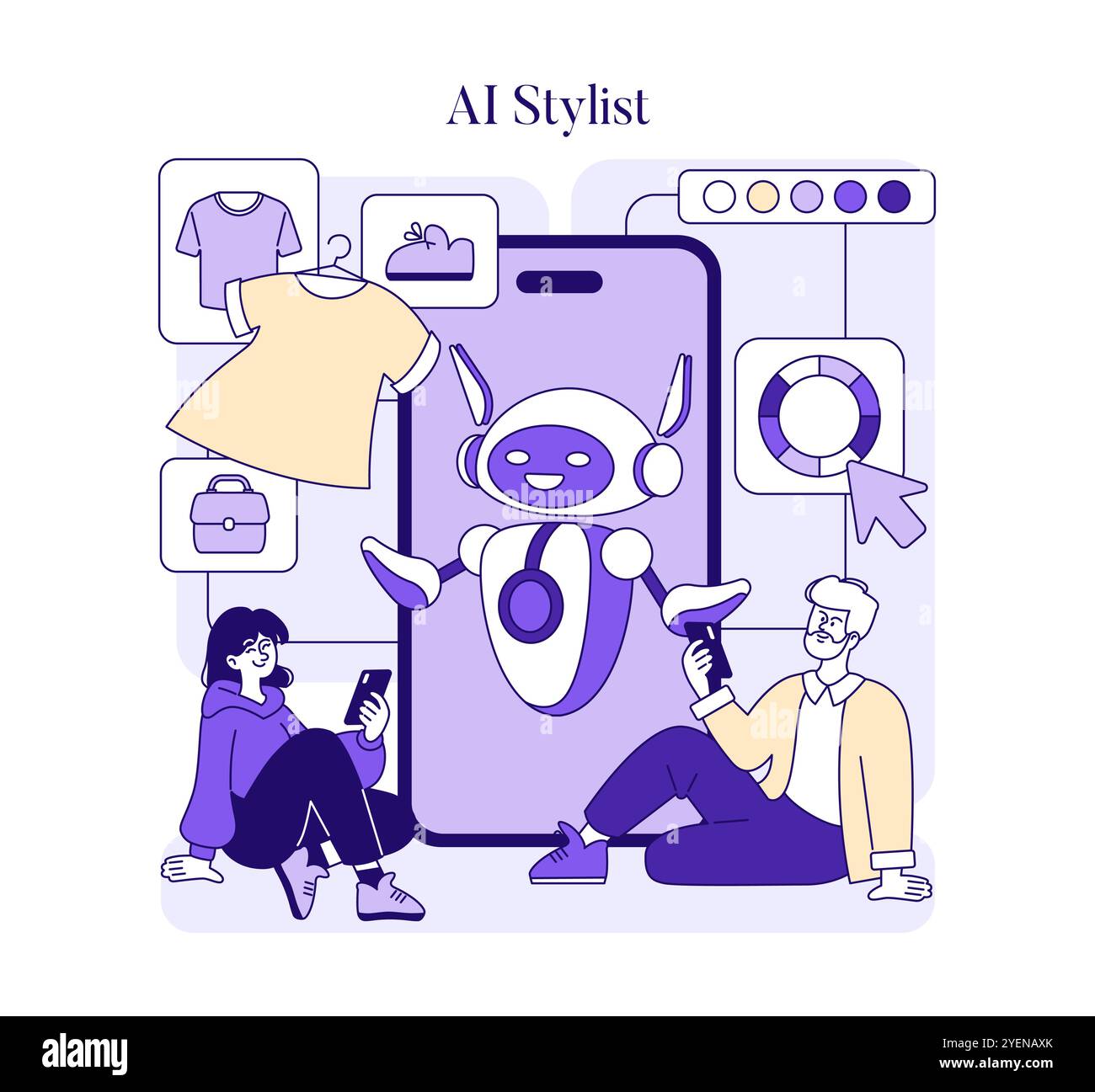AI Stylist concept. A futuristic fashion assistant recommends outfits ...
