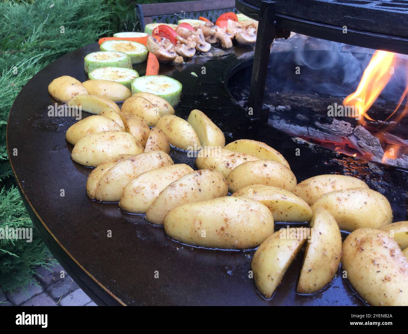 Delicious Outdoor Grilled Vegetables and Potatoes on Open Fire Stock ...