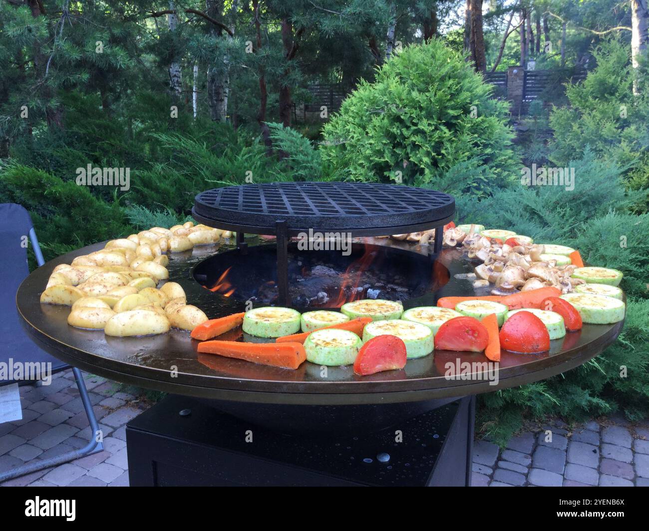 Outdoor Barbecue With Vegetables Grilling on Open Fire Stock Photo - Alamy