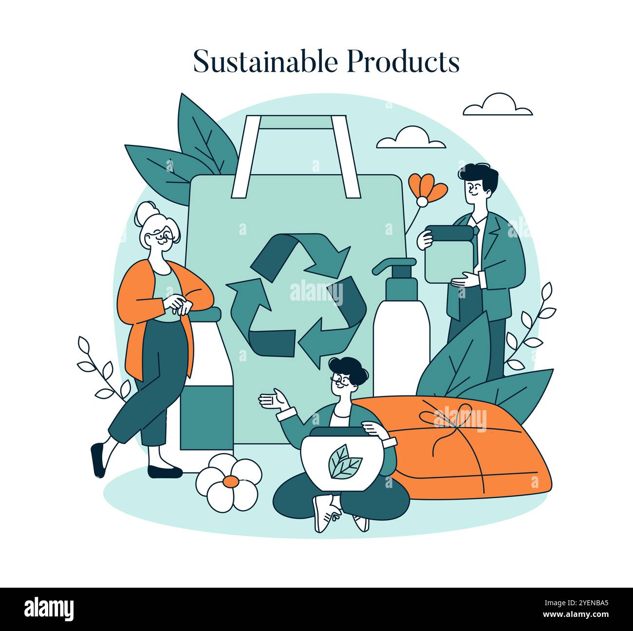 Sustainable Products concept. People promoting eco-friendly products ...