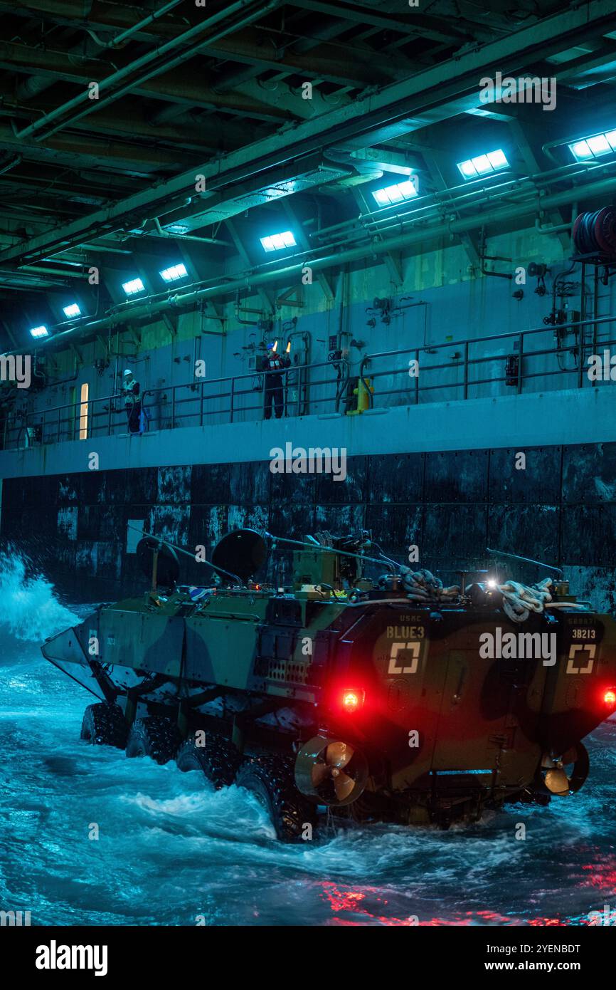 A U.S. Navy Sailor assigned to the San Antonio-class amphibious ...