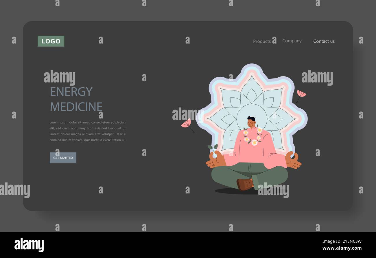 Energy Medicine concept. Illustration of a person meditating with ...
