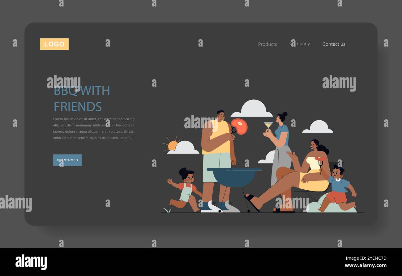 Barbecue party illustration. Friends gather for a fun BBQ event ...