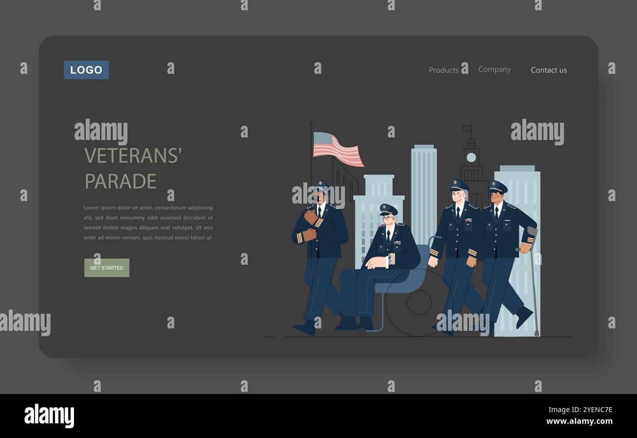 Veteran's Day Parade concept. Proud veterans march with an American ...