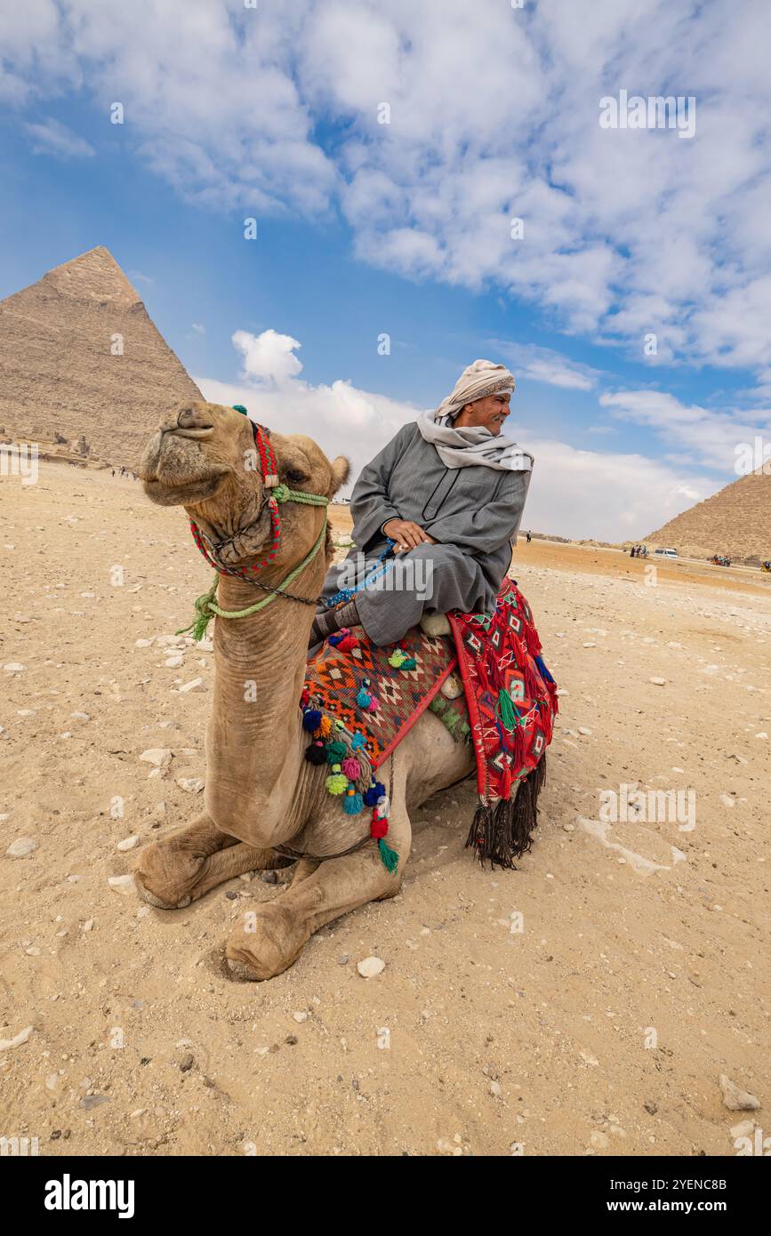 Giza Pyramid Complex, Al Ahram, Giza, Egypt. February 22, 2023. Man on ...
