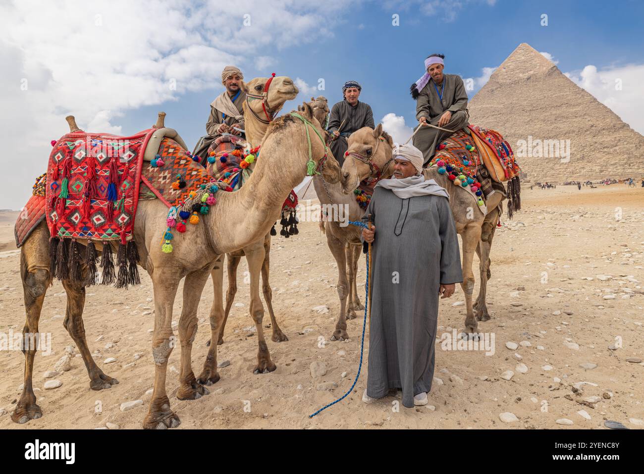Giza Pyramid Complex, Al Ahram, Giza, Egypt. February 22, 2023. Men on ...