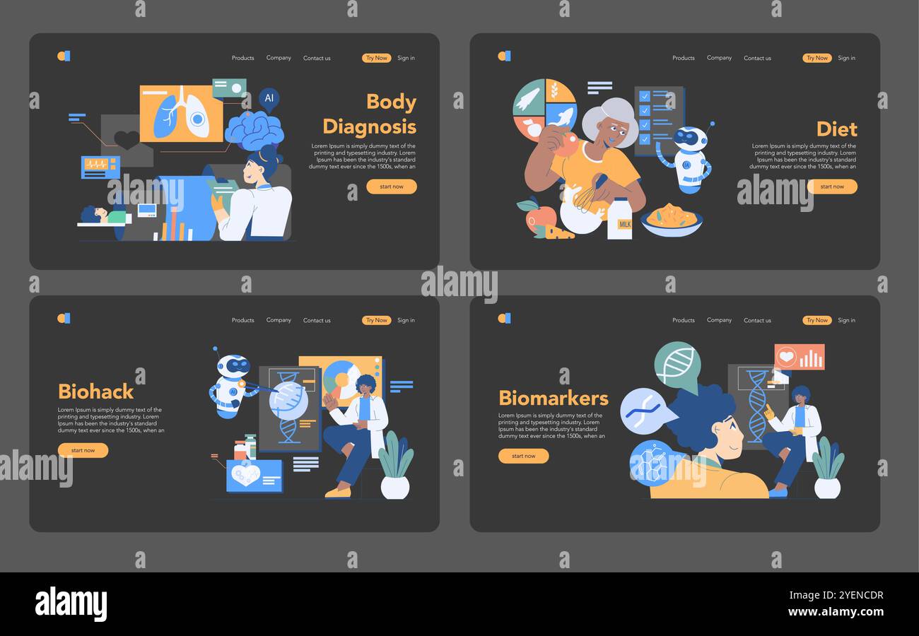 Longevity clinic set. Innovative healthcare services with AI ...