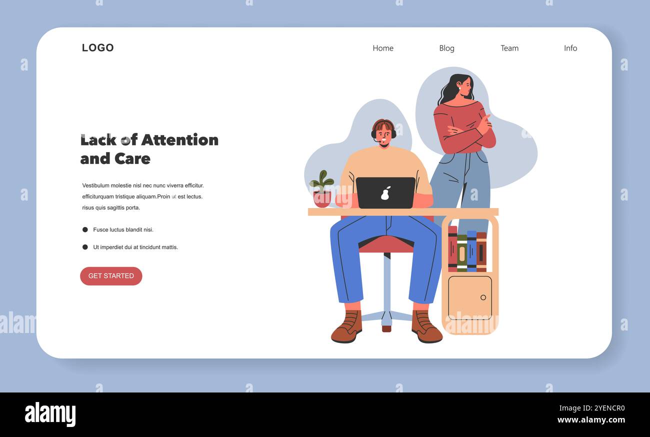 Relationship tension vector illustration. Woman feels neglected as man ...