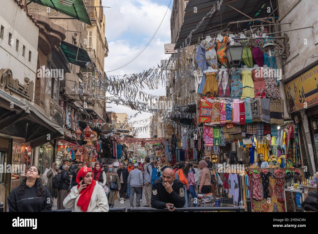 Cairo, Egypt. February 22, 2023. A busy shopping street in Cairo Stock ...