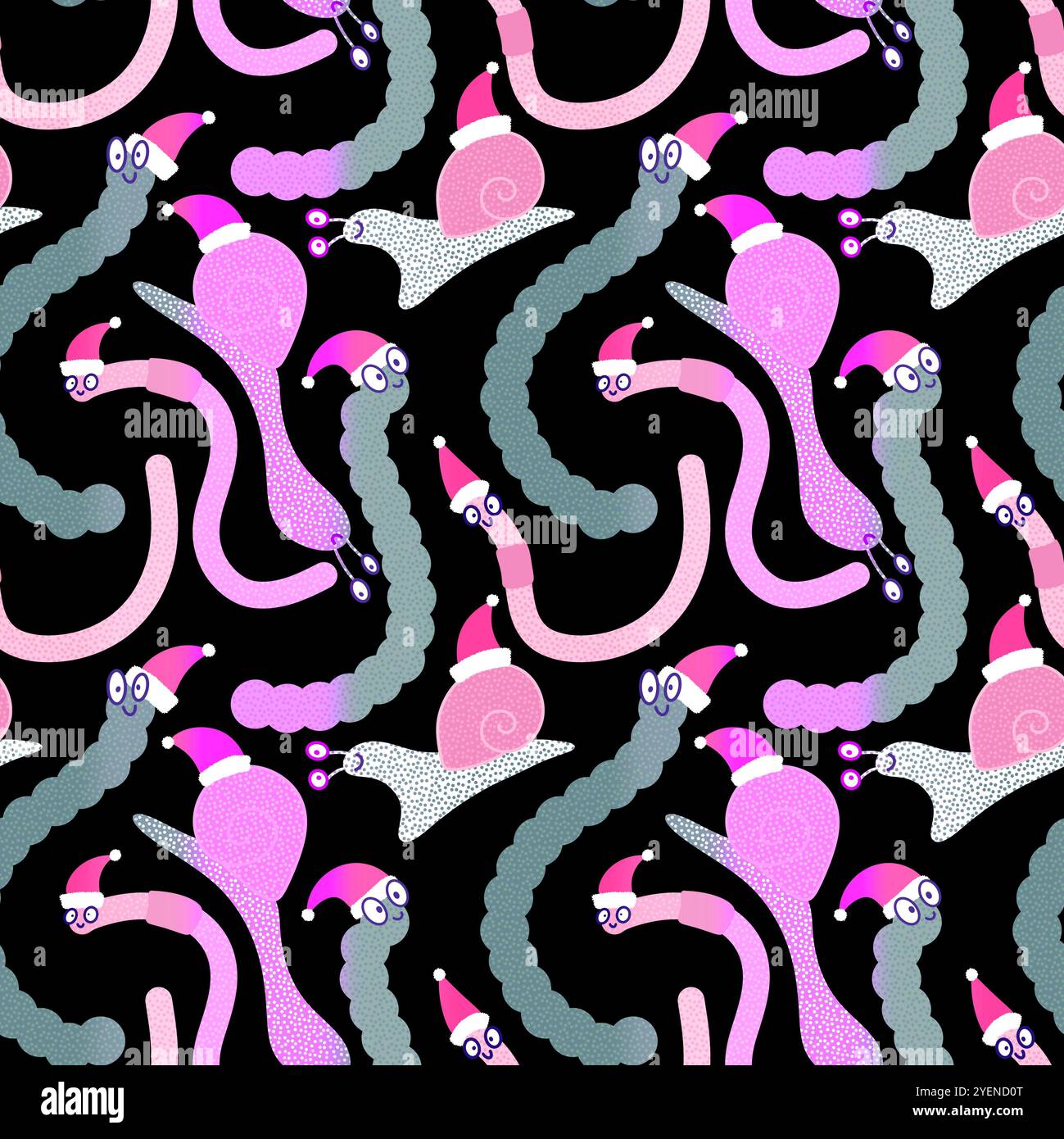 Christmas animals seamless worms and Santa hat pattern for wrapping ...