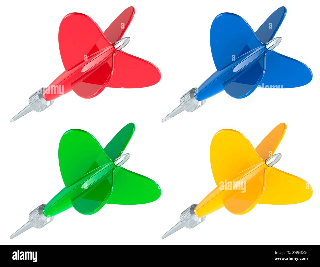 Set of colored darts, 3D rendering isolated on white background Stock ...