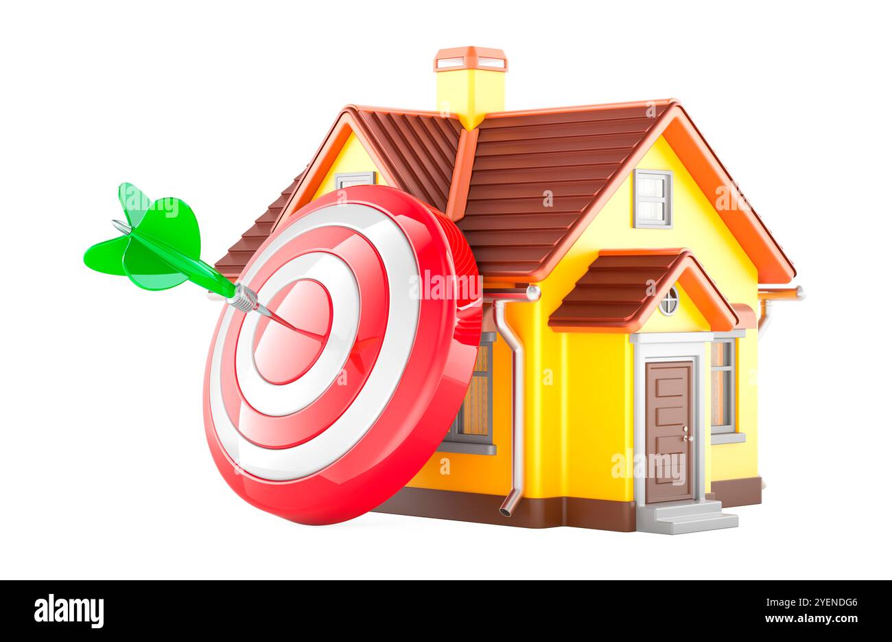 House and Target with arrow in bullseye, 3D rendering isolated on white ...