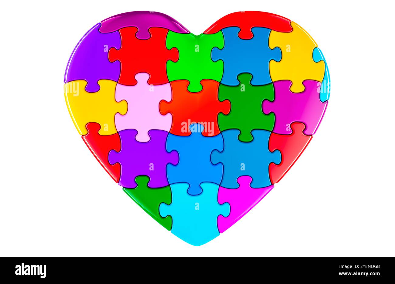 Heart from colored puzzles, 3D rendering isolated on white background ...