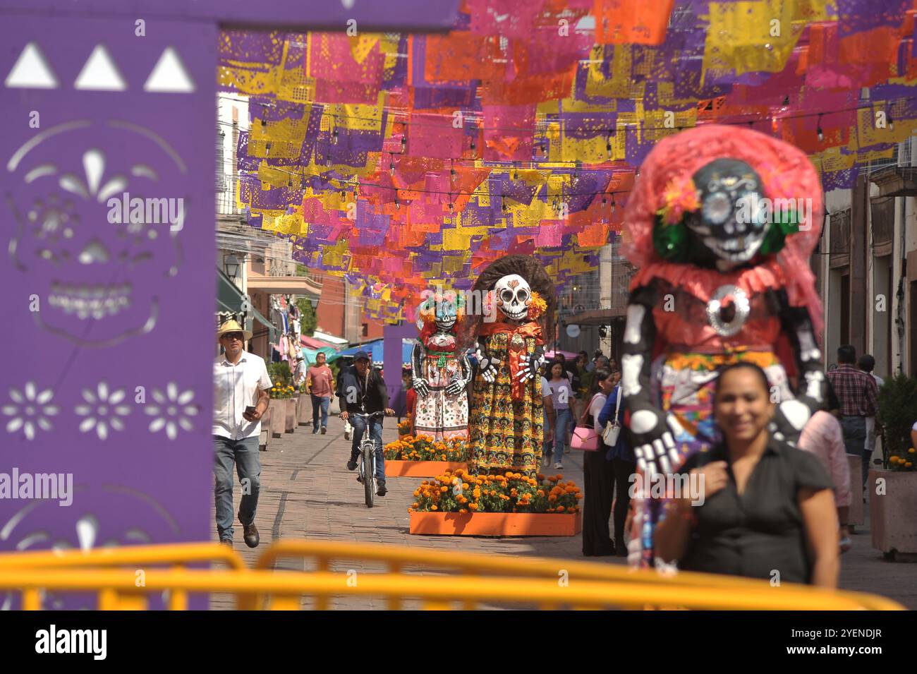 Queretaro, Mexico. 31st Oct, 2024. A cardboard skeleton is seen in a ...